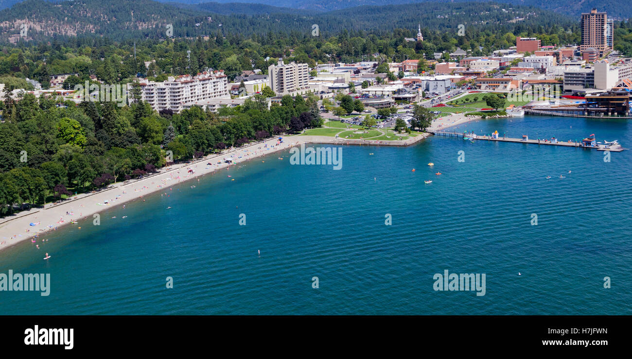 Coeur d' Alene, Idaho - August 12: Aerial view of the beach with ...