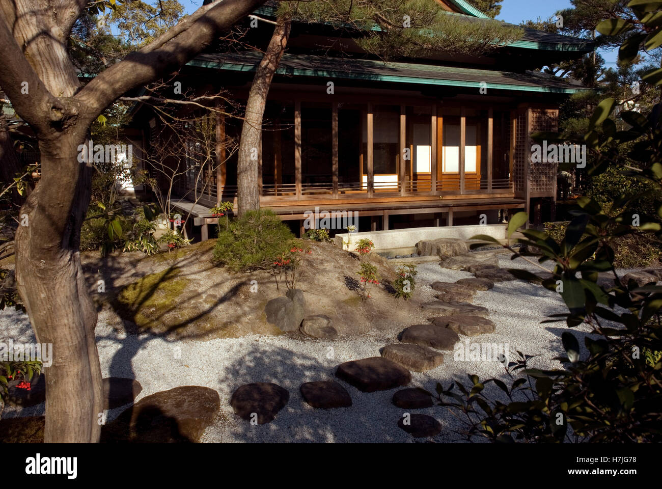 Traditional Japanese garden at Tsurugaoka Hachiman-gu Shinto shrine in ...