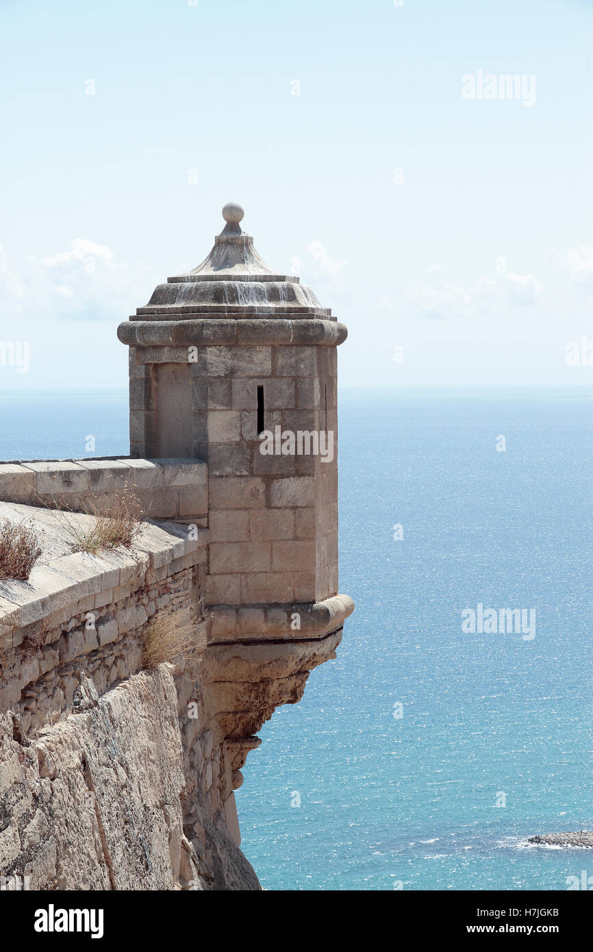 sentry box in santa barbara castle with the sea in the background Stock ...