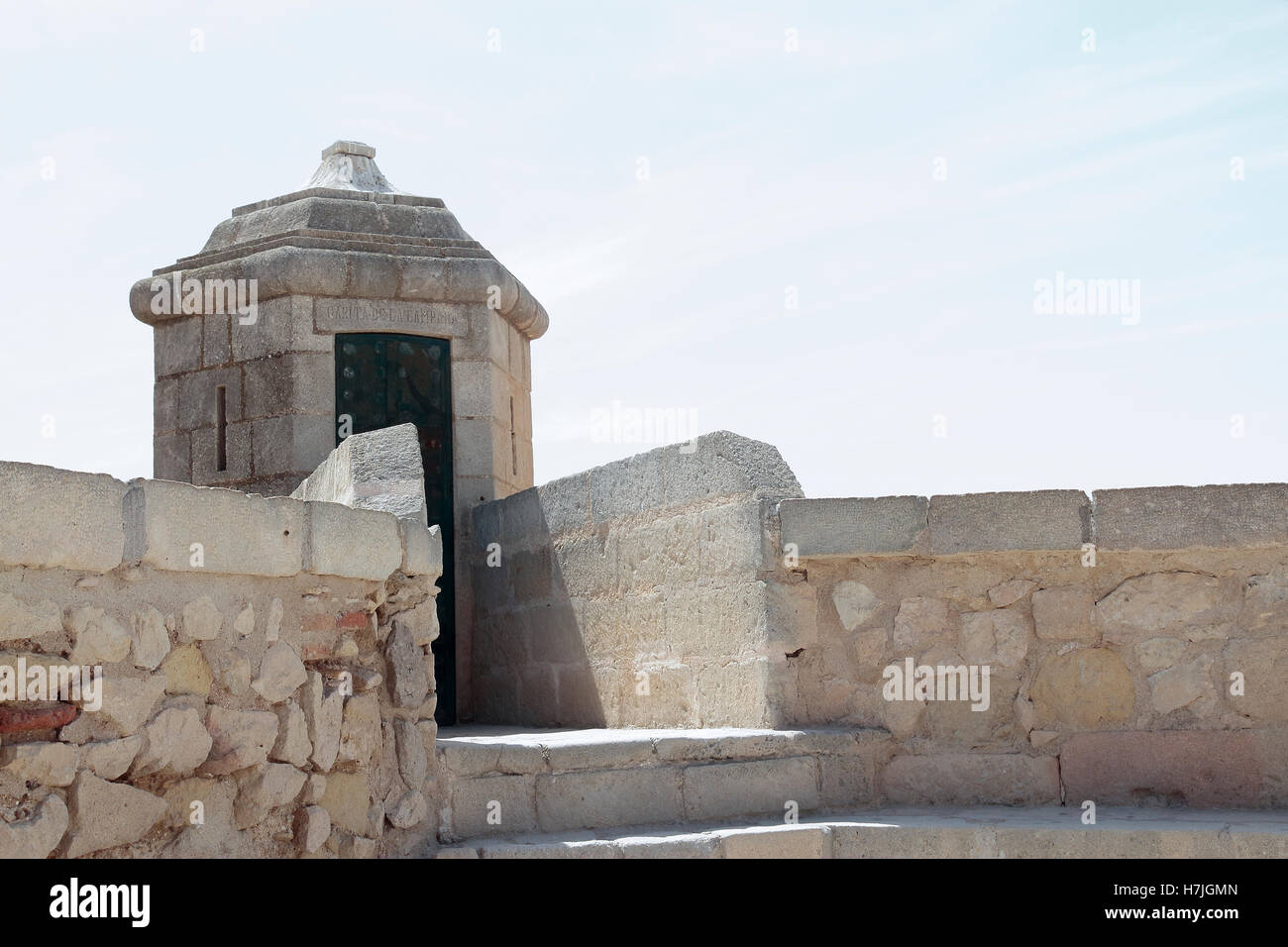 sentry box in santa barbara castle with the sky in the background Stock ...