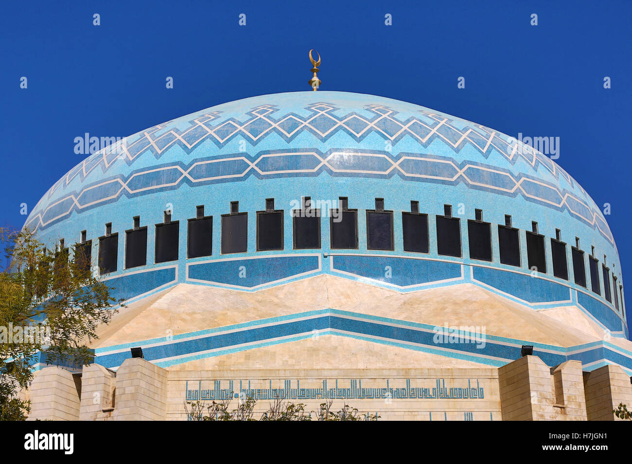 Blue mosaic dome of the King Abdullah I Mosque, Amman, Jordan Stock ...