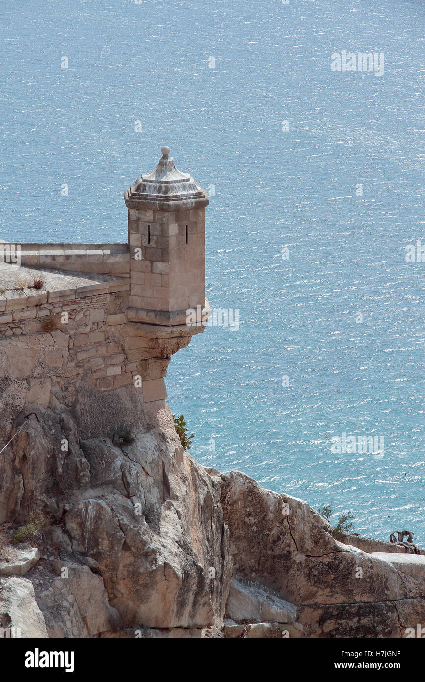 sentry box in santa barbara castle with the sea in the background Stock ...