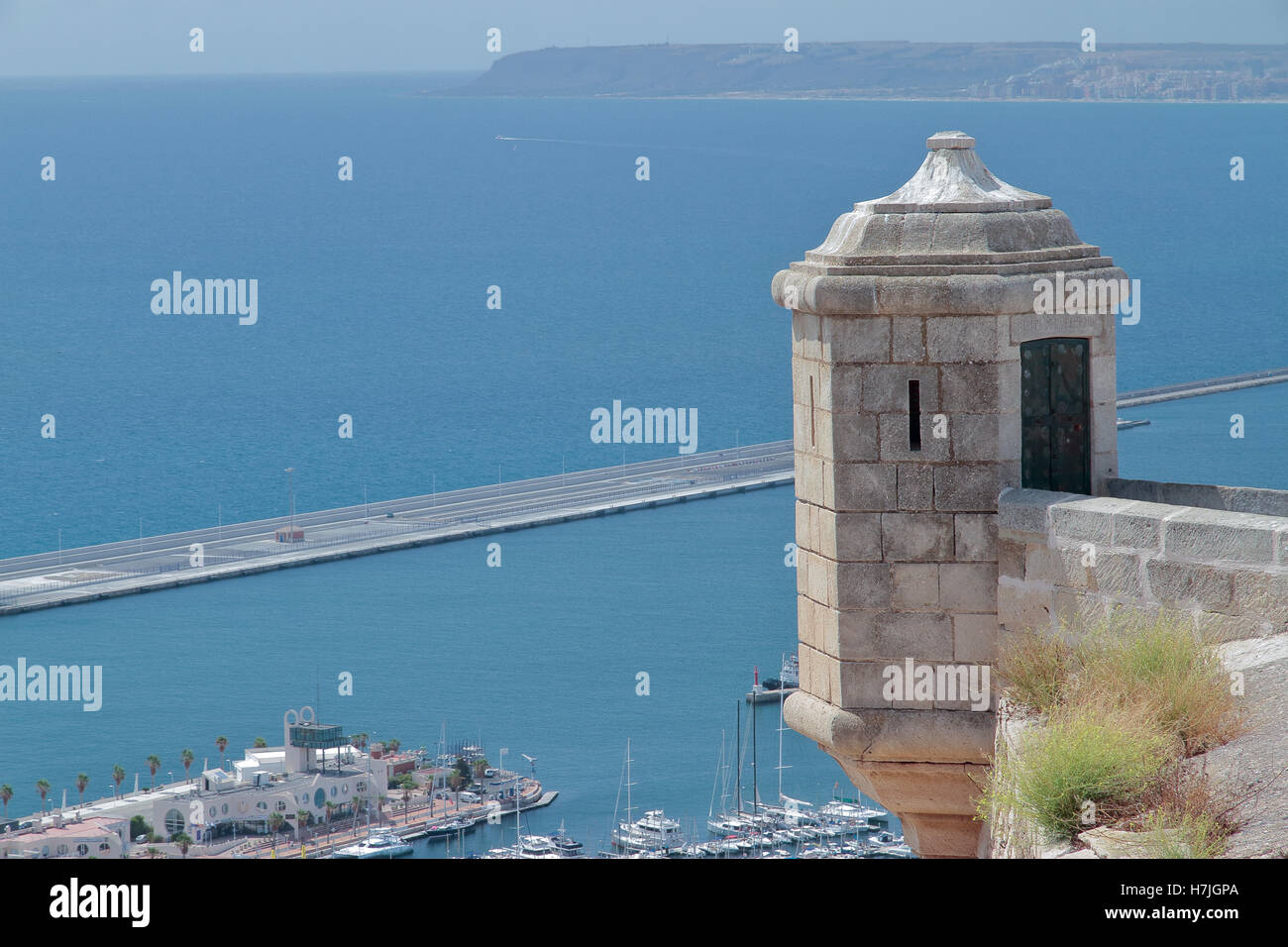 sentry box in santa barbara castle with the sea in the background Stock ...