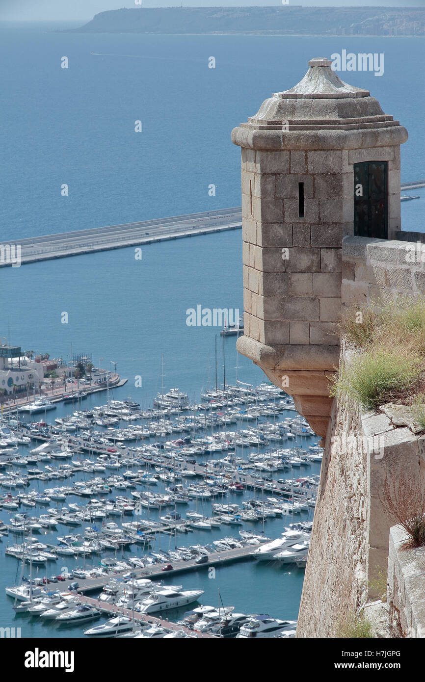 sentry box in santa barbara castle with the harbour in the background ...
