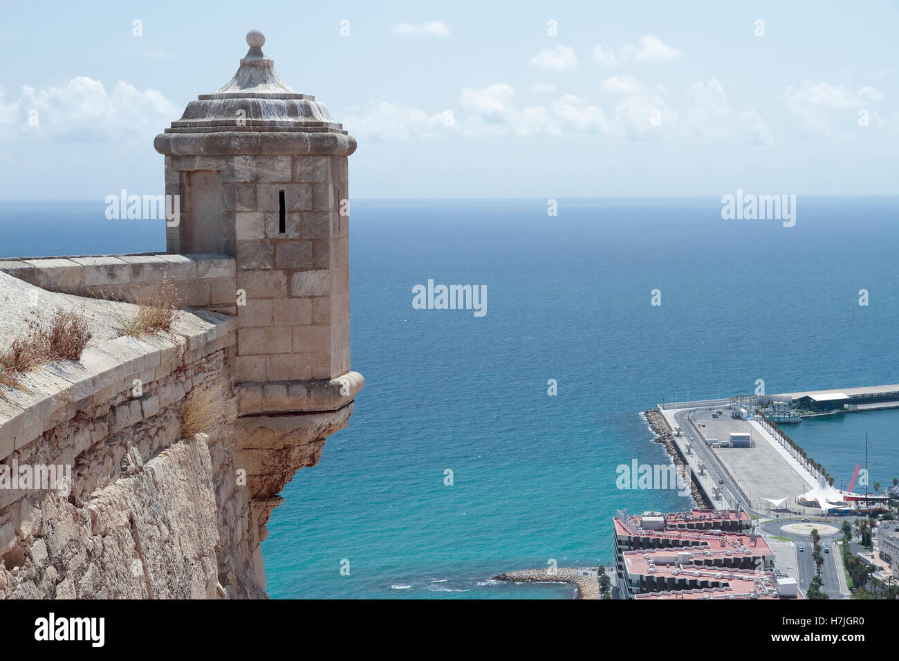 sentry box in santa barbara castle with the sea in the background Stock ...