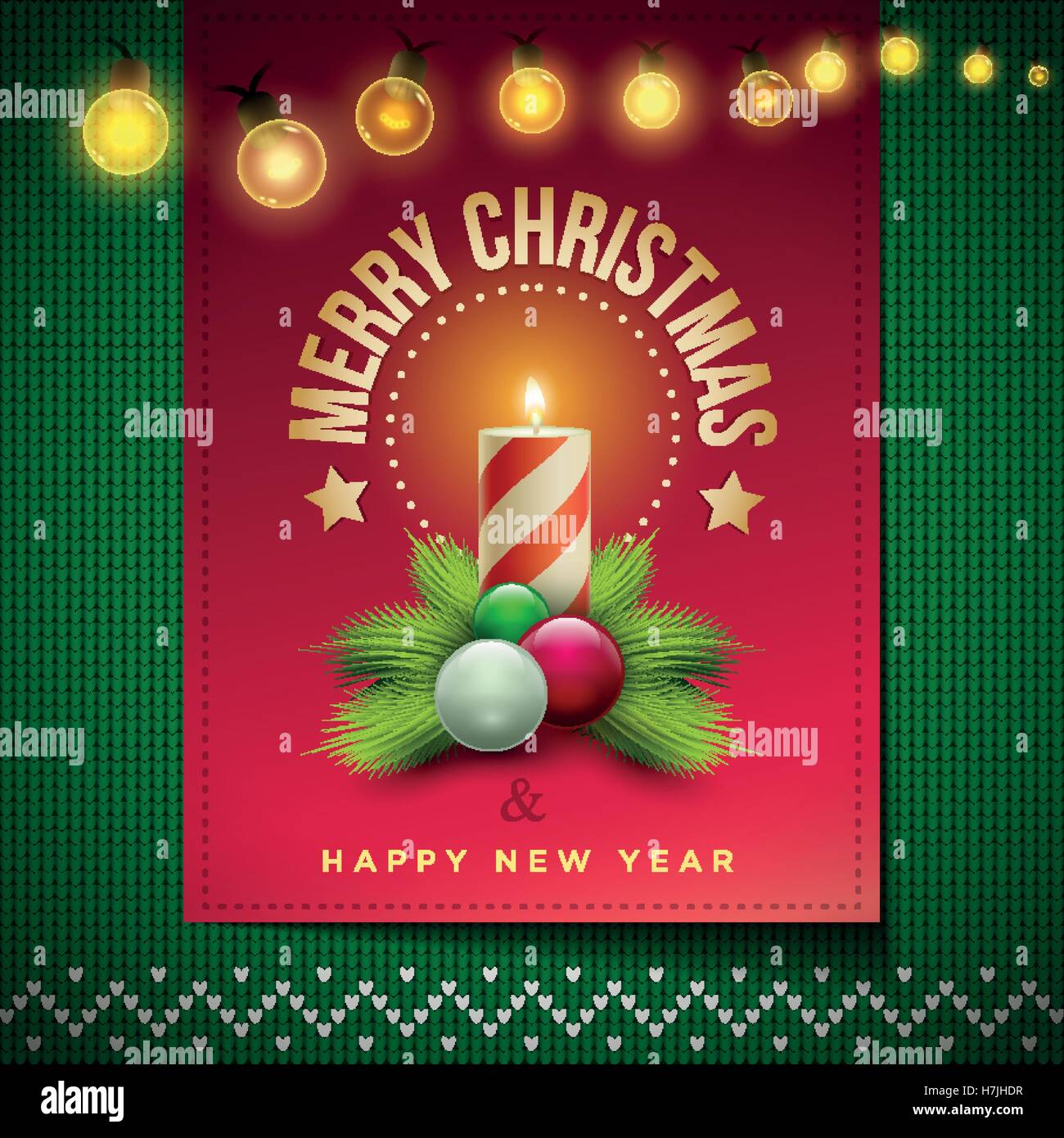 Merry Christmas and Happy New Year message on vector knitted pattern ...
