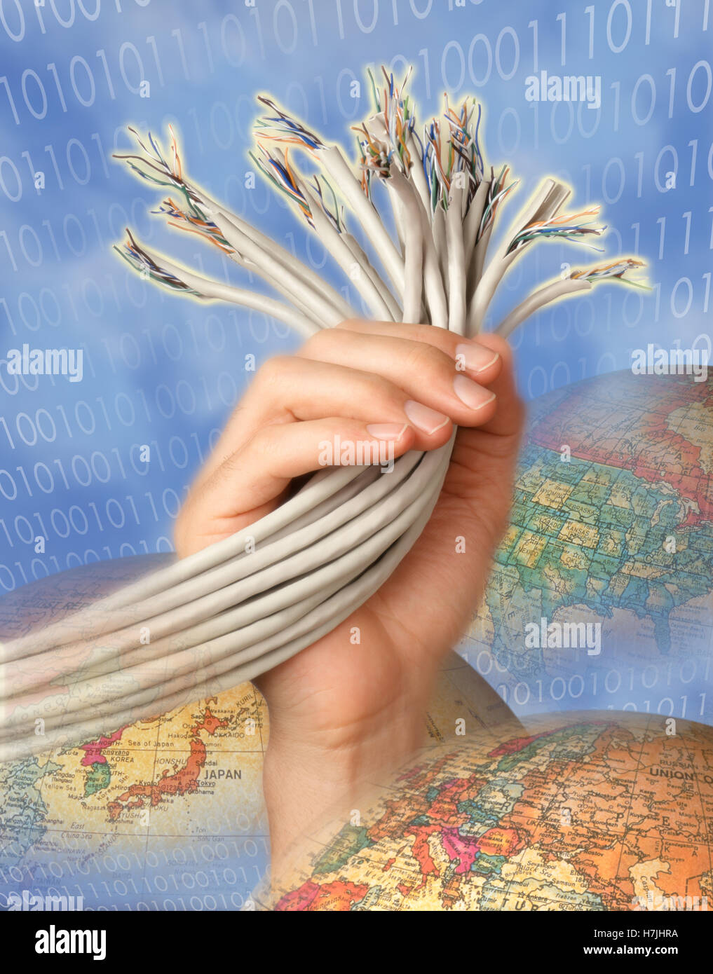 A hand holding network wires representing pulling the plug, wireless ...