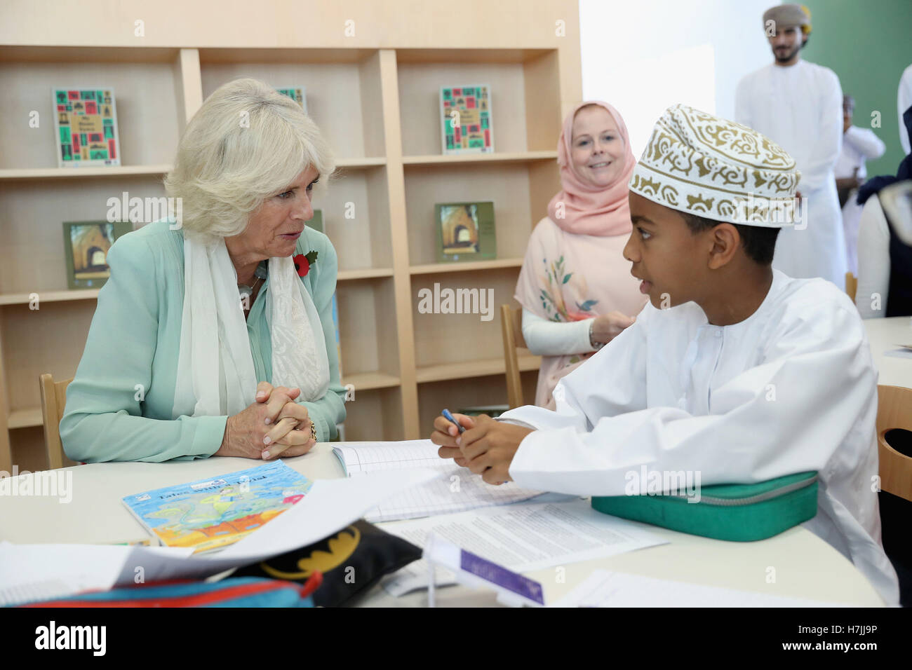 The Duchess of Cornwall meets a young boy as she visits Oman's first ...