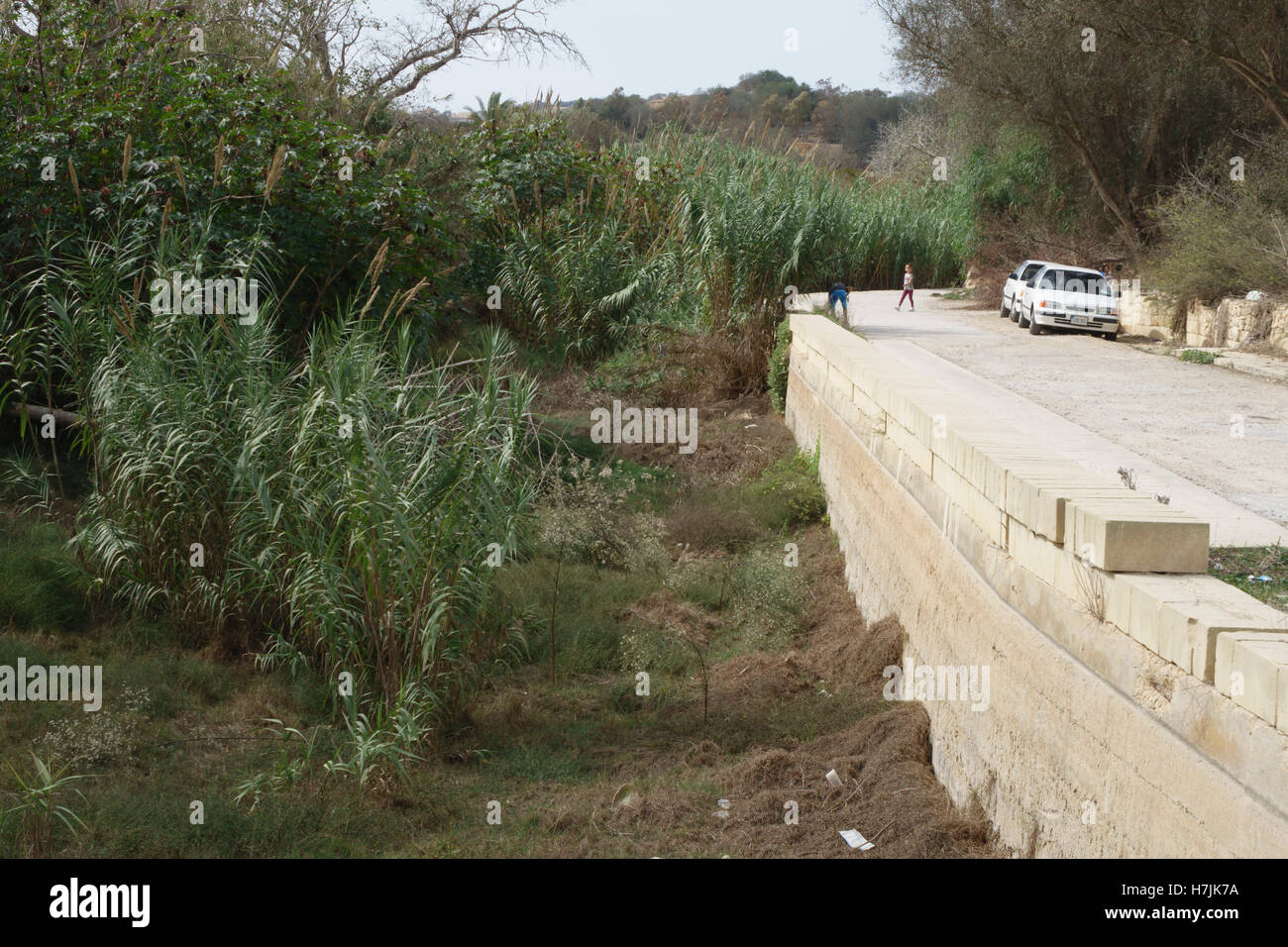 Chadwick Lakes, Malta, a seasonal weid or watercourse. Dams are dry in ...