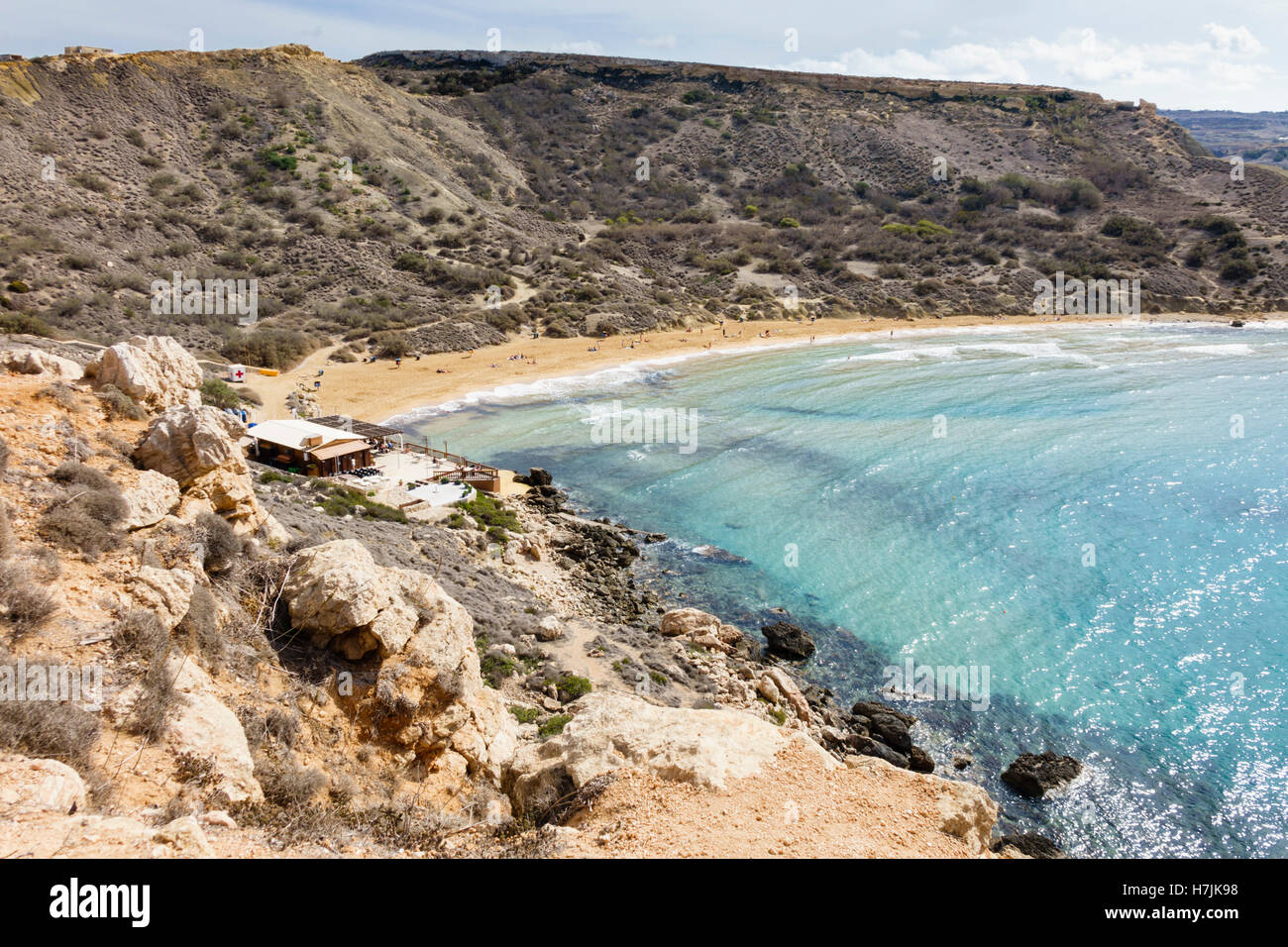 Malta, north-west coast Mellieha district. Ghajn-Tuffieha bay and beach ...