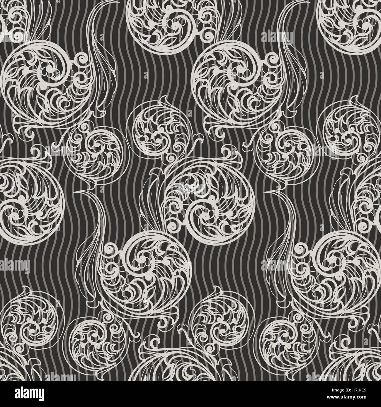 Seamless floral pattern. Swirls and curves on dark background. vector illustration Stock Vector ...