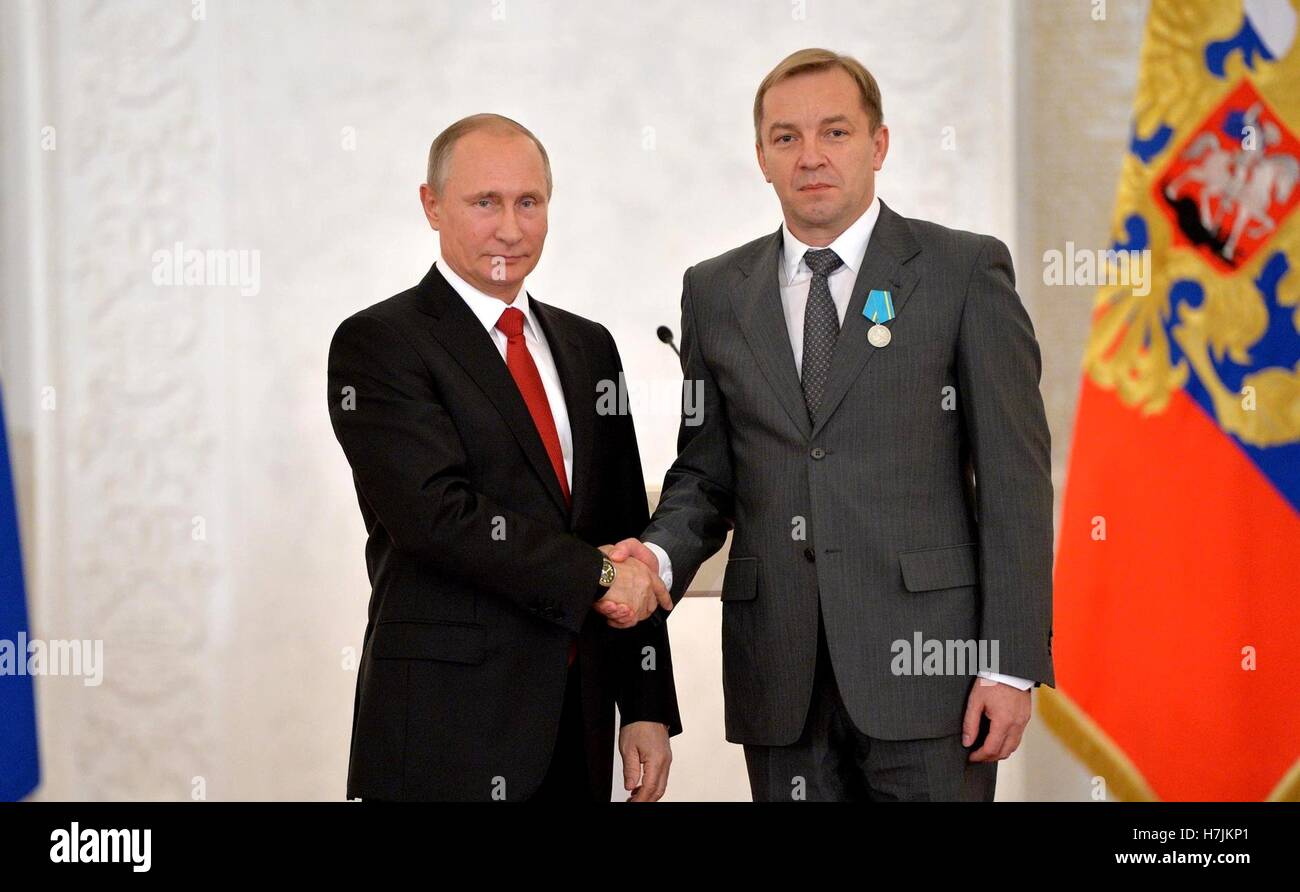 Russian President Vladimir Putin presents the Pushkin Medal to Chairman ...