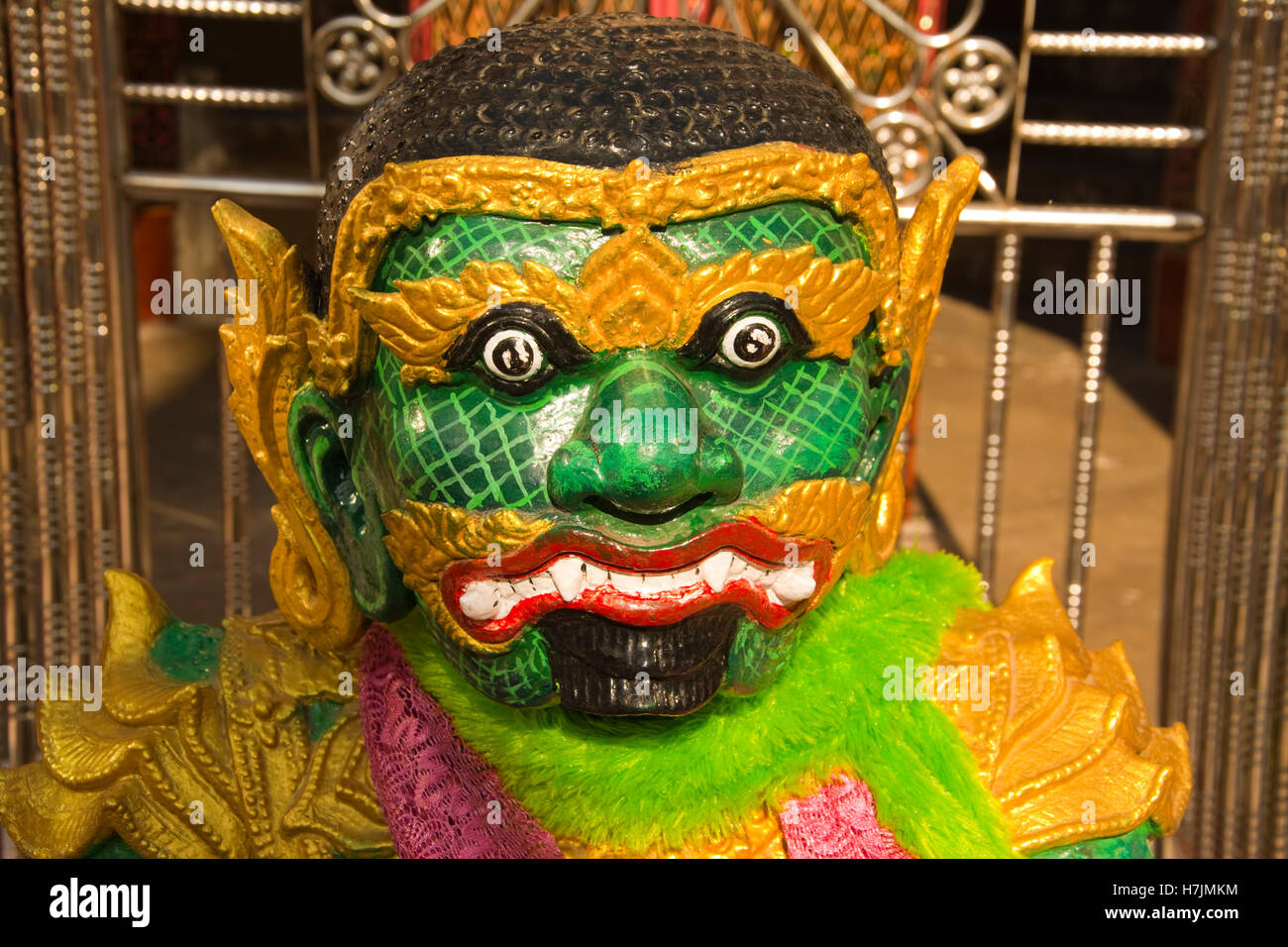 ASIA, MYANMAR (BURMA), Mandalay Hill, Sutaungpyei Pagoda, demon statue ...