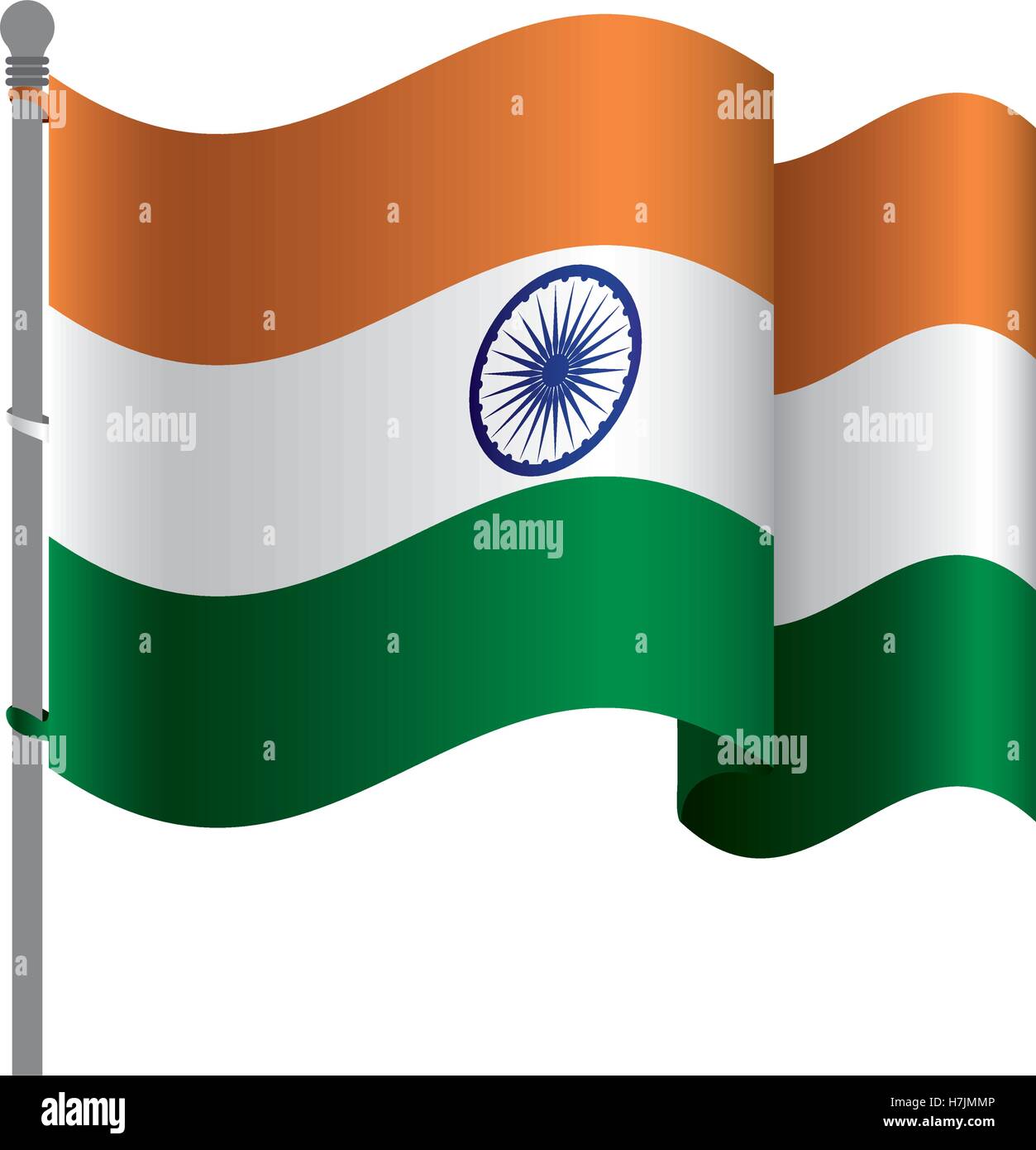waving flag of republic of india country icon over white background ...