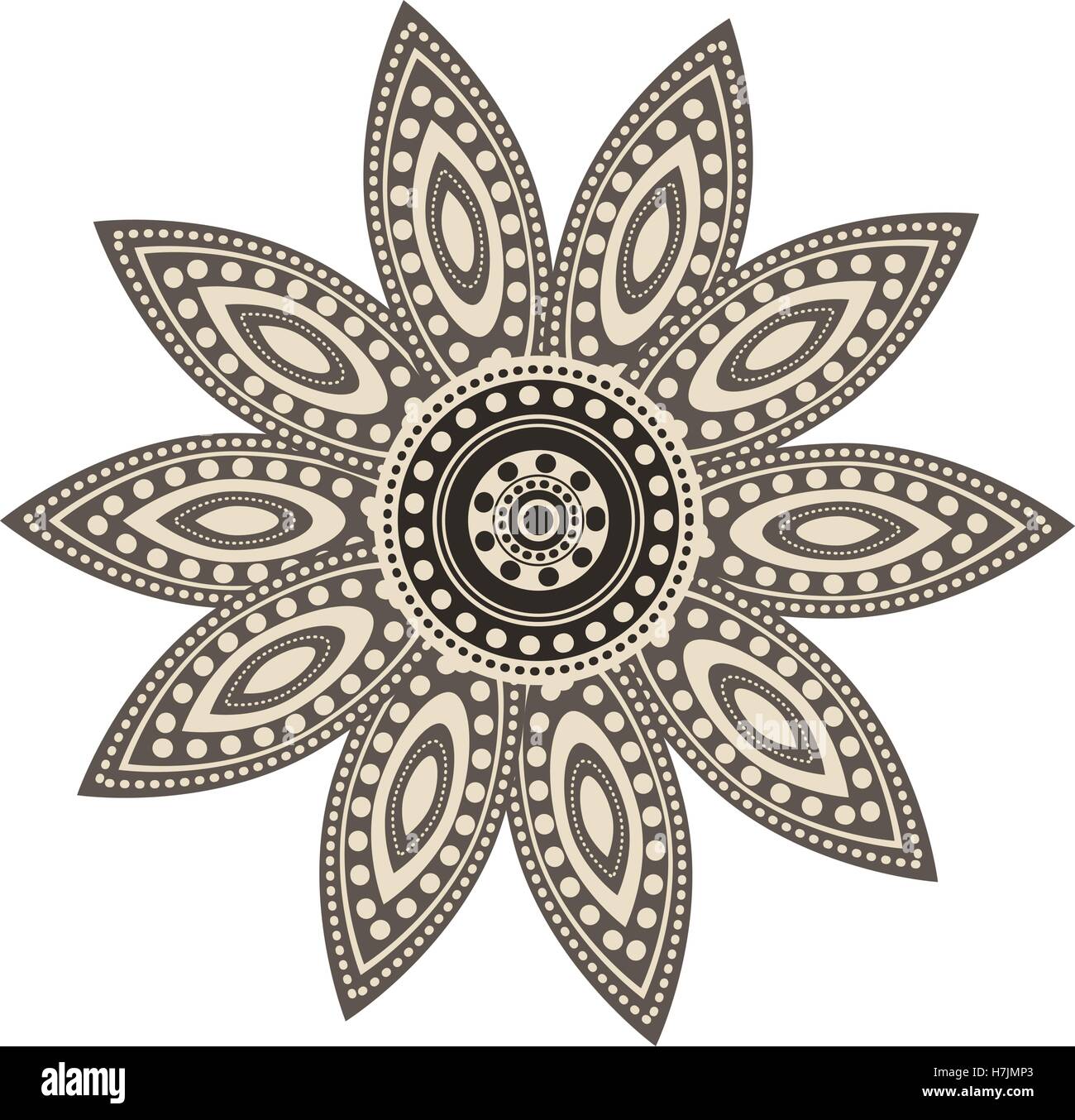 indian flower ethnic art icon over white background. vector ...