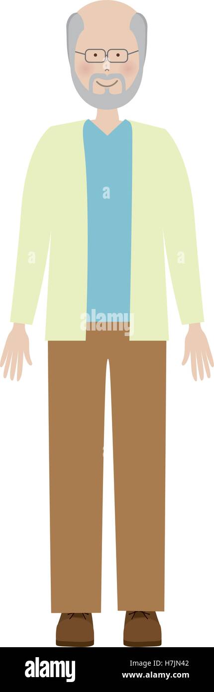 cartoon old man smiling with beautiful clothes over white background ...