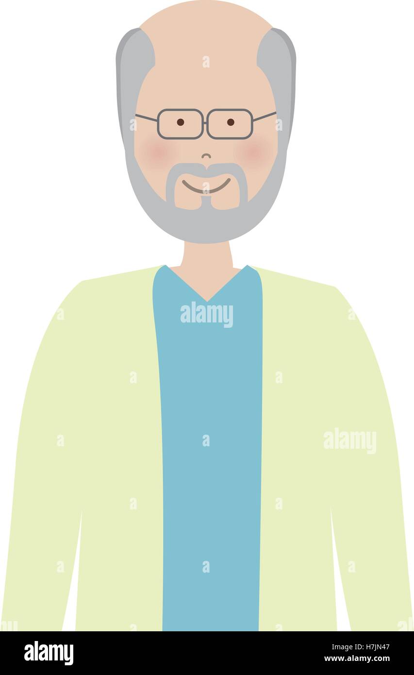 cartoon old man smiling with beautiful clothes over white background ...