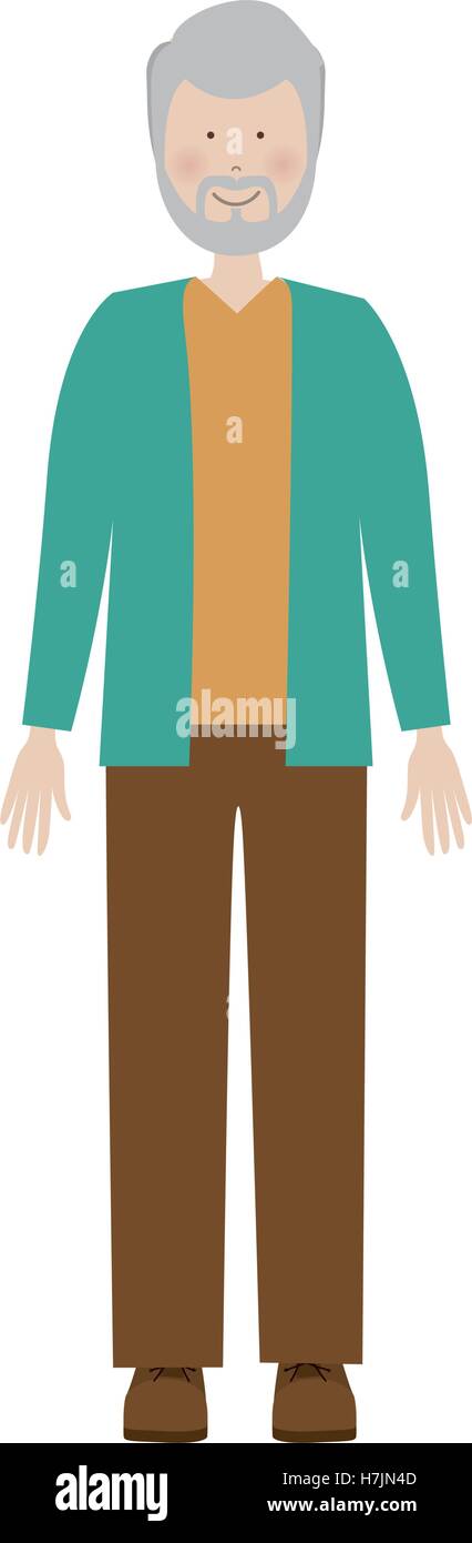 cartoon old man smiling with beautiful clothes over white background ...