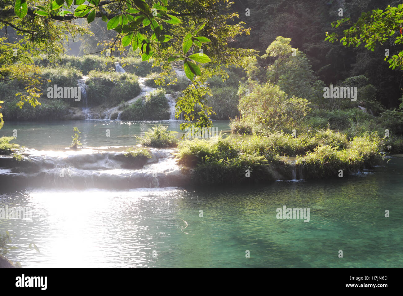 Natural Monument park of Semuc Champey at Languin on Guatemala Stock ...