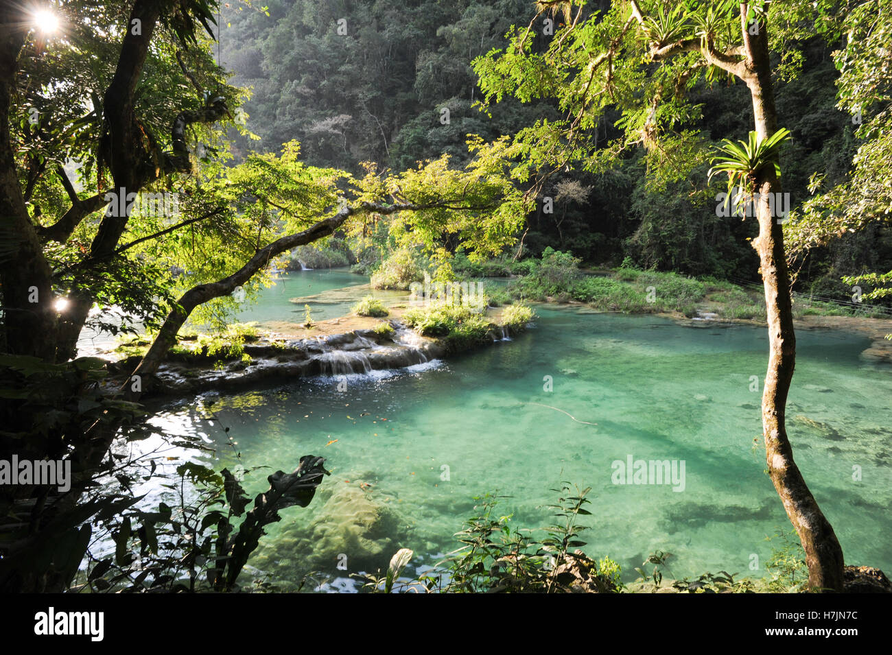 Natural Monument park of Semuc Champey at Languin on Guatemala Stock ...