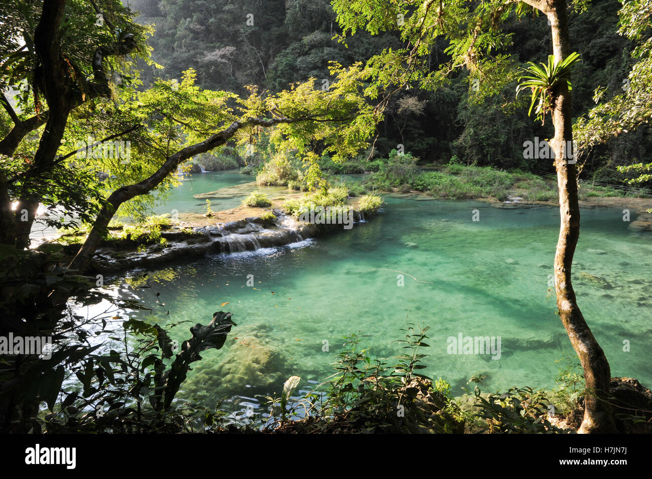 Natural Monument park of Semuc Champey at Languin on Guatemala Stock ...