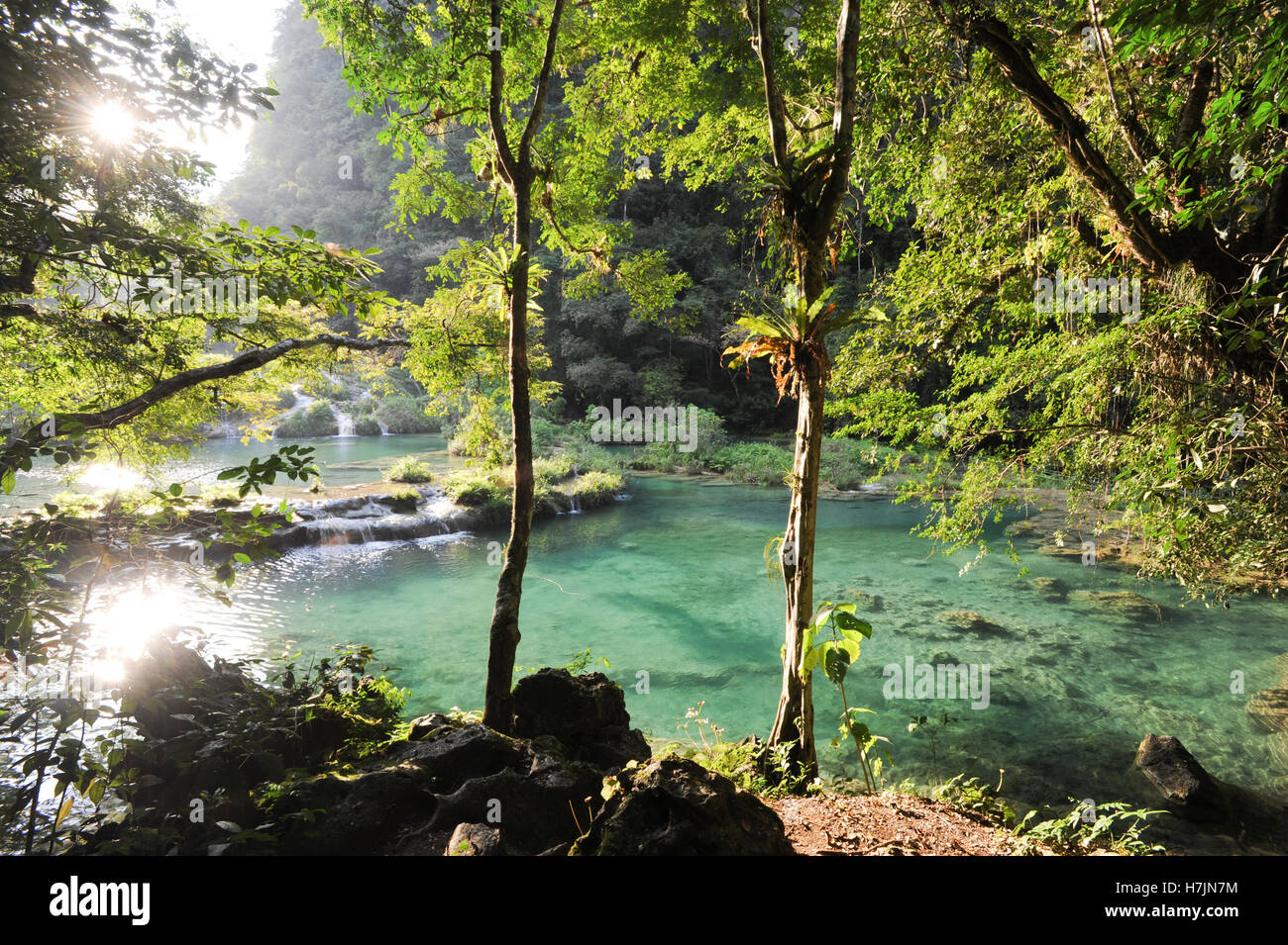 Natural Monument park of Semuc Champey at Languin on Guatemala Stock ...