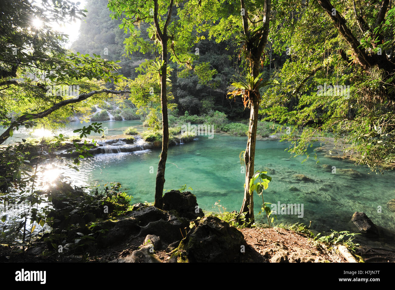 Natural Monument park of Semuc Champey at Languin on Guatemala Stock ...
