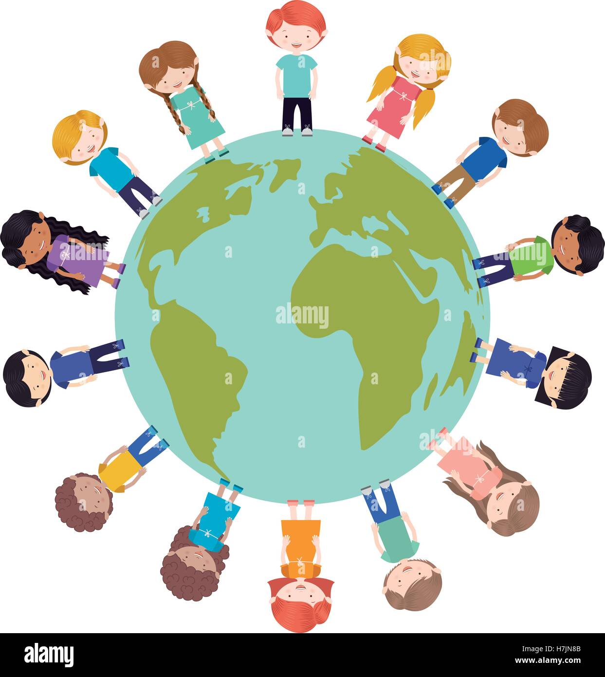 earth planet sphere icon with happy kids around over white background ...