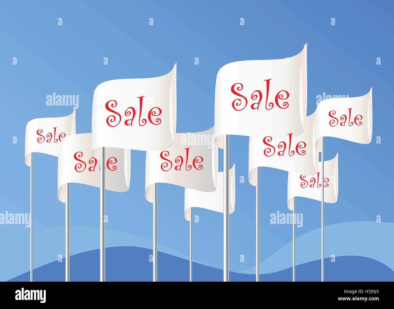 Word SALE on flags. White vector flags on sky background. Vector eps10 ...