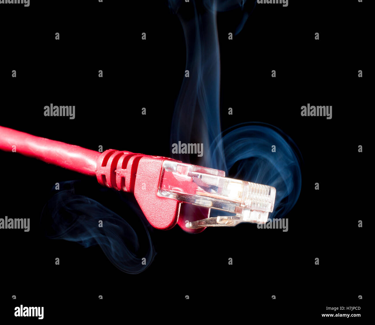 Red computer network connection with smoke rising on black Stock Photo ...