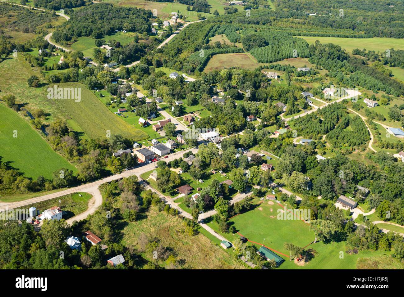 Aerial view of Mount Vernon, Wisconsin on an early autumn day Stock ...