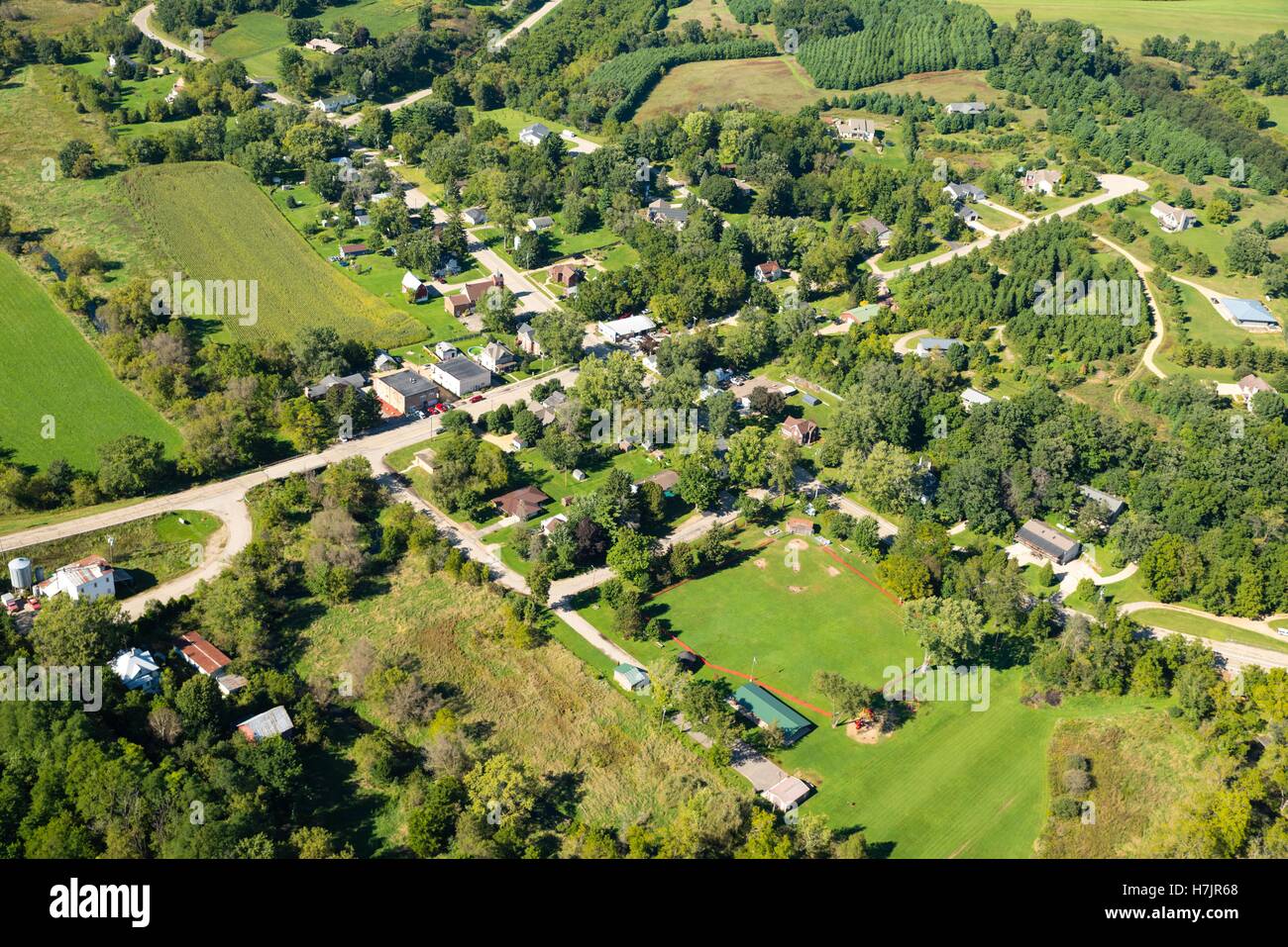 Aerial view of Mount Vernon, Wisconsin on an early autumn day Stock ...