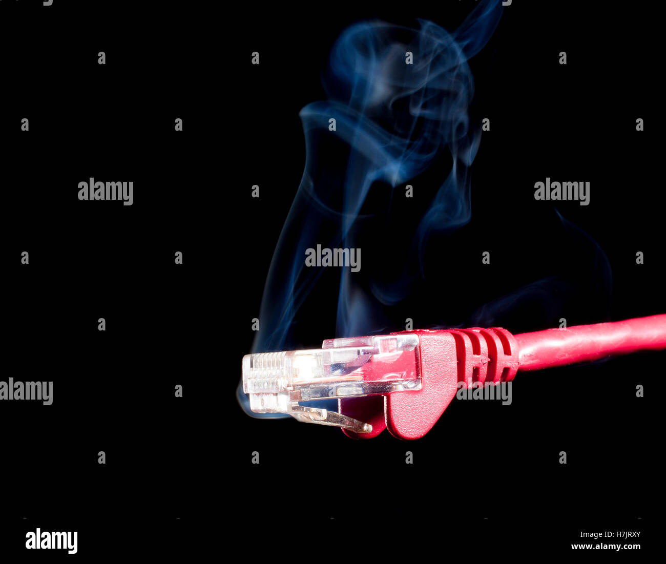 Red network connection block on black with smoke rising Stock Photo - Alamy
