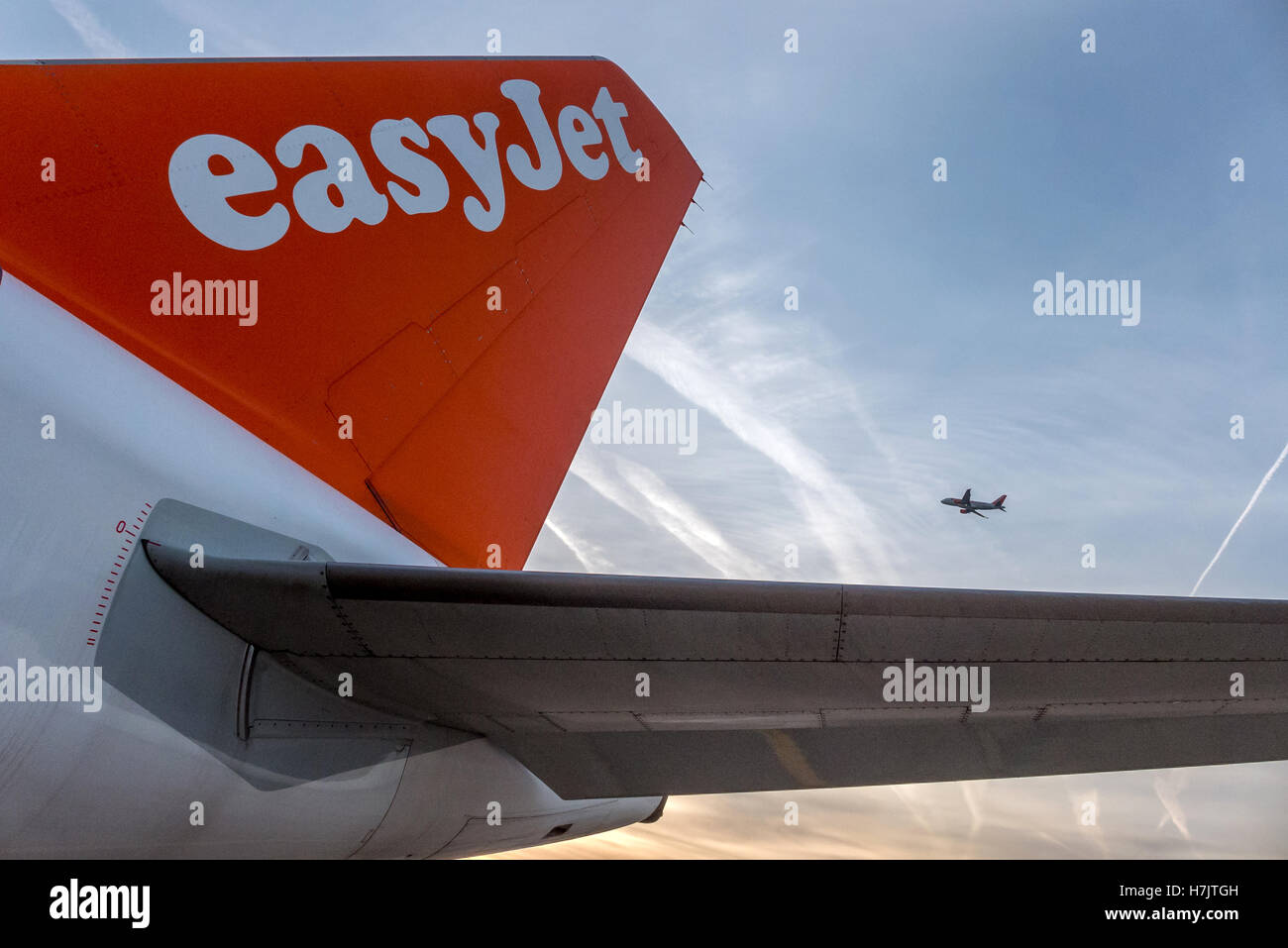 EasyJet plane boarding passengers at Gatwick Airport in the early ...