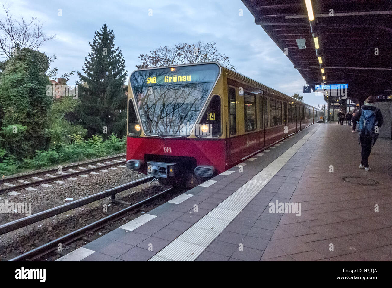 S-Bahn trains at a suburban railway station on the edge of Berlin Stock ...