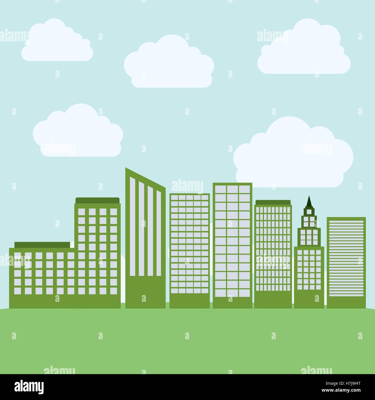 Tower buildings with clouds icon. City architecture urban and ...