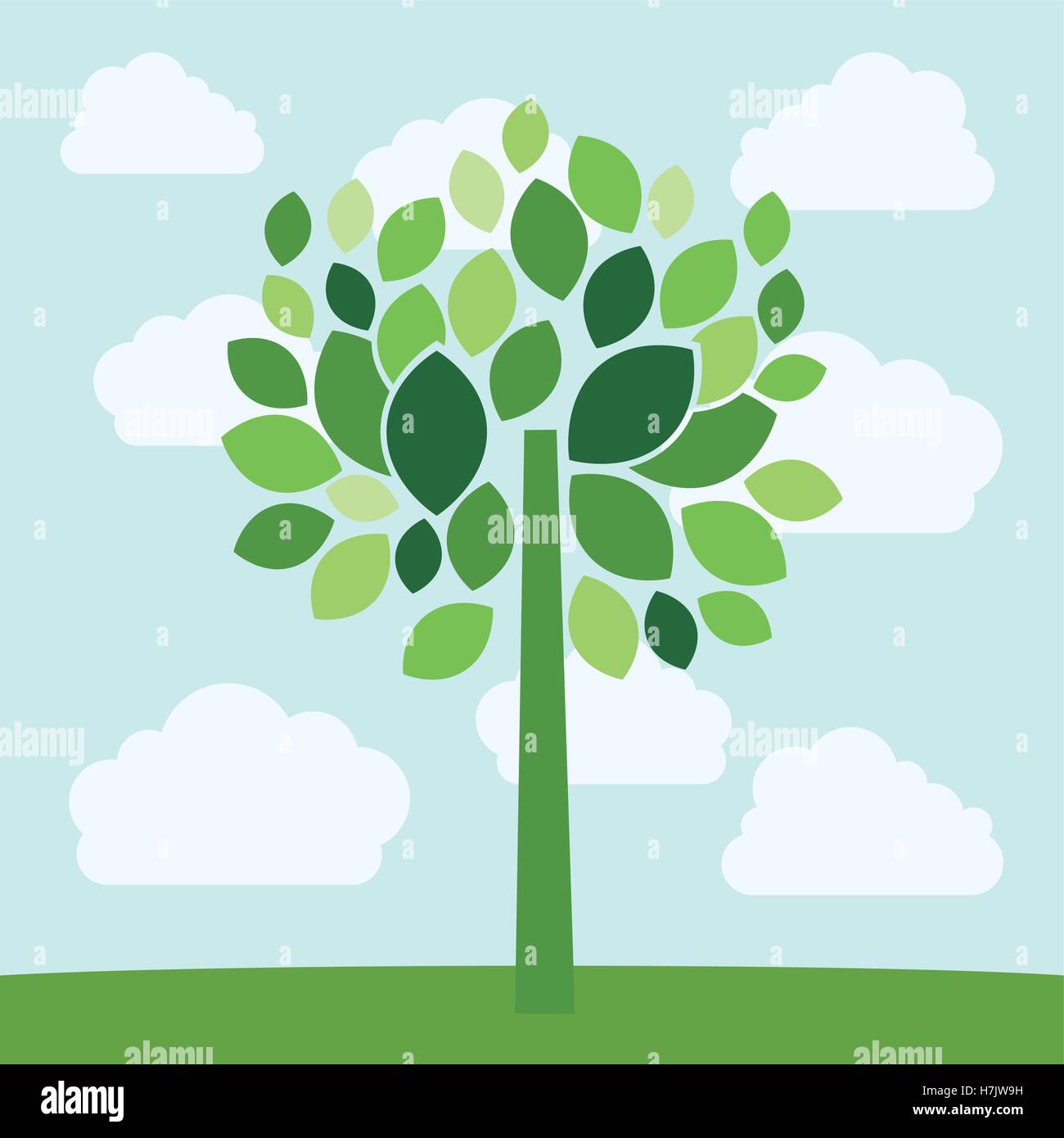 Tree with leaves and clouds icon. Plant nature environment spring and ...