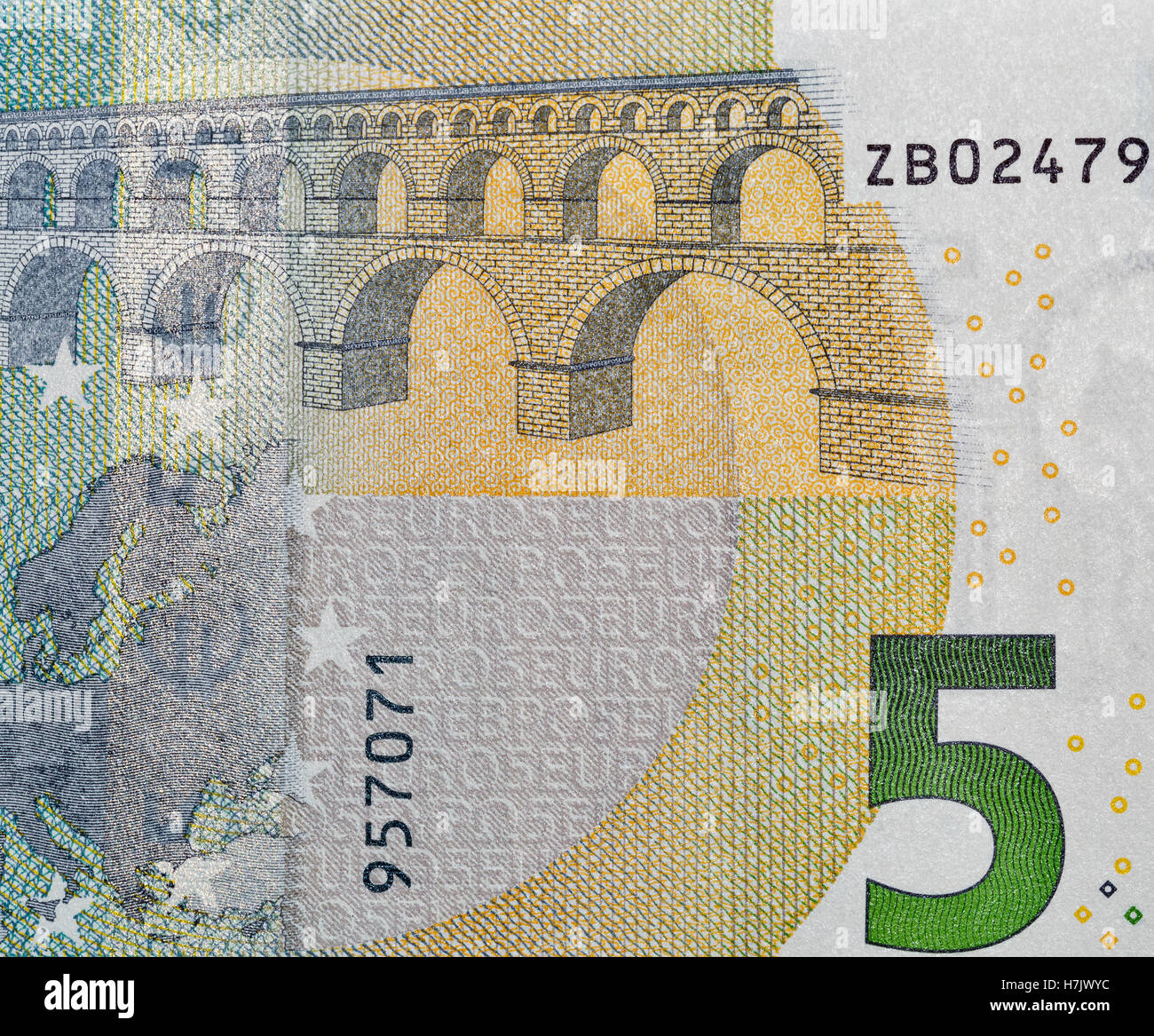 Five Euro banknote fragment closeup, back side Stock Photo - Alamy