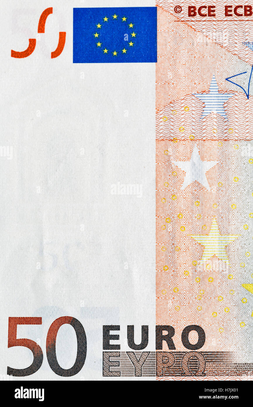 Fifty Euro banknote fragment closeup, front side Stock Photo - Alamy