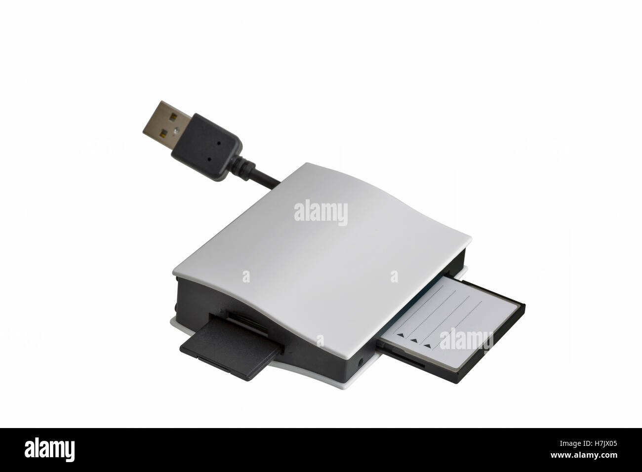 USB multi memory card reader with CF and SD cards isolated on white ...