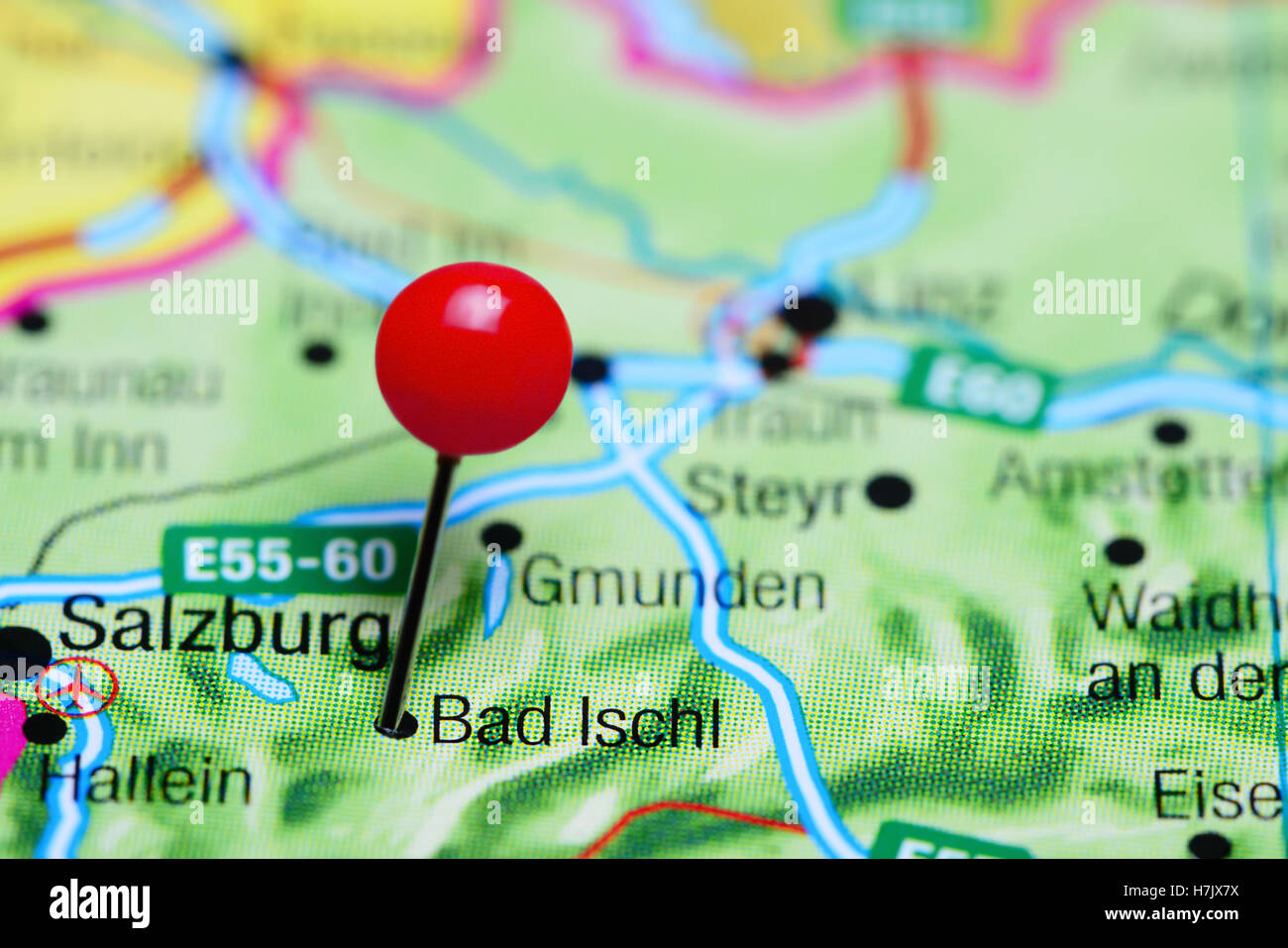Bad Ischl pinned on a map of Austria Stock Photo - Alamy
