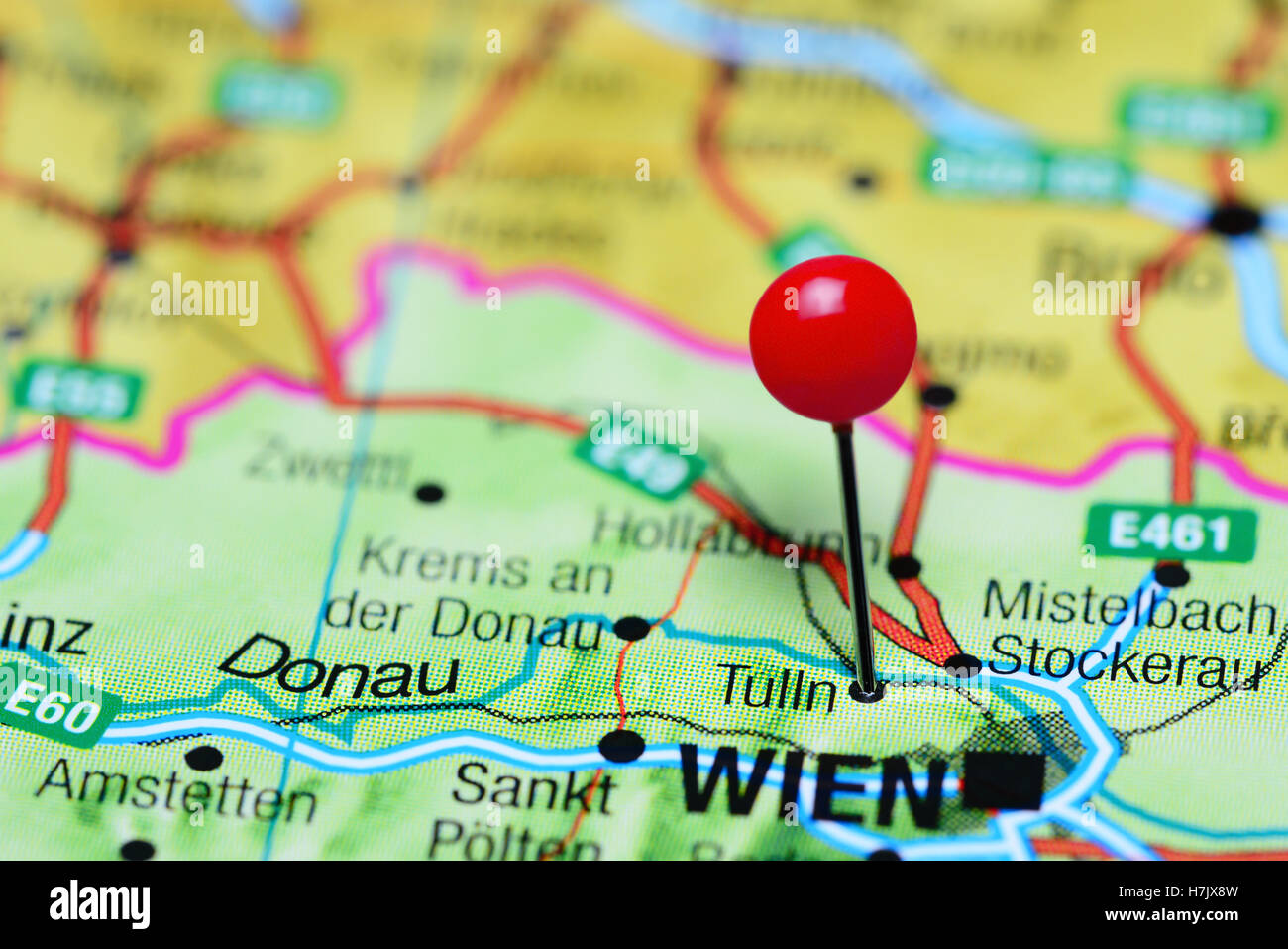 Tulln pinned on a map of Austria Stock Photo - Alamy