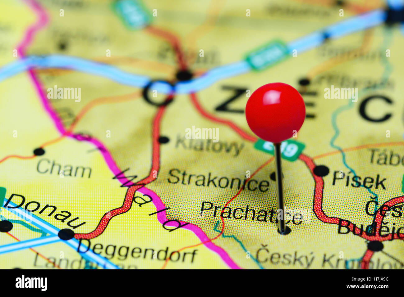Prachatice pinned on a map of Czech Republic Stock Photo - Alamy