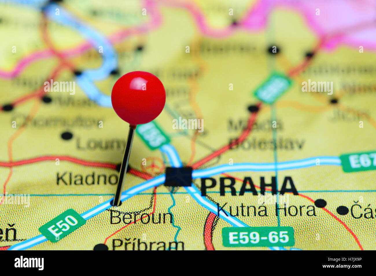 Beroun pinned on a map of Czech Republic Stock Photo - Alamy