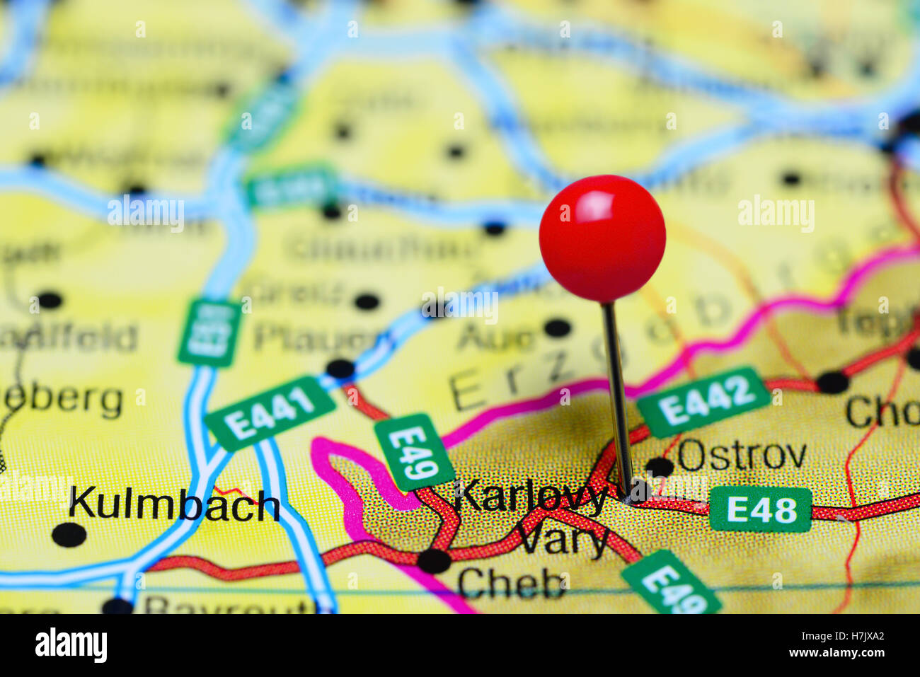 Karlovy Vary pinned on a map of Czech Republic Stock Photo - Alamy