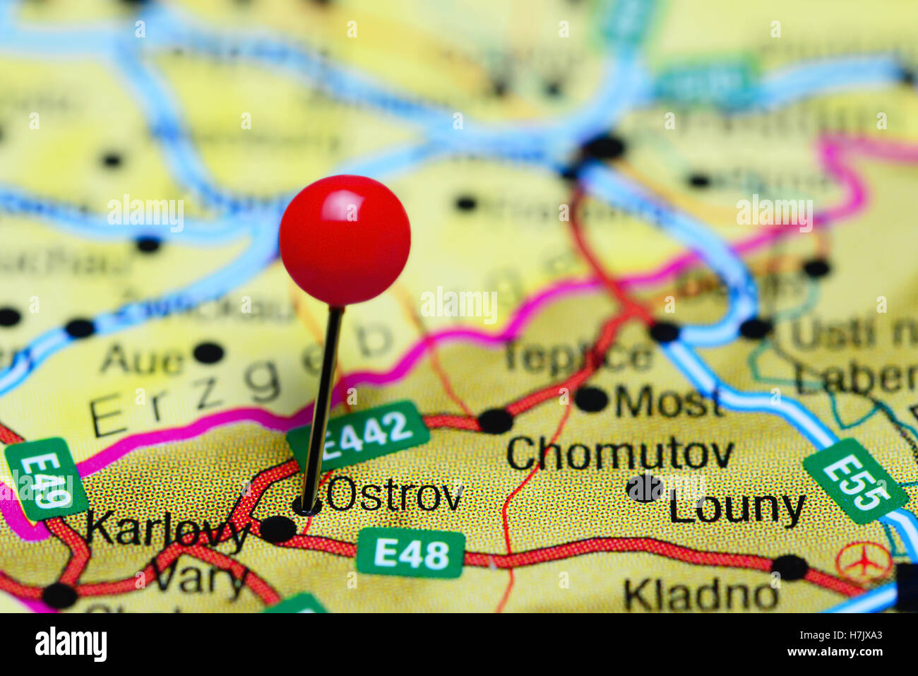 Ostrov pinned on a map of Czech Republic Stock Photo - Alamy