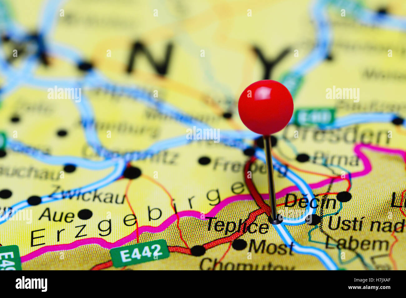 Teplice pinned on a map of Czech Republic Stock Photo - Alamy