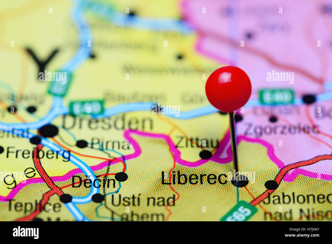 Liberec pinned on a map of Czech Republic Stock Photo - Alamy