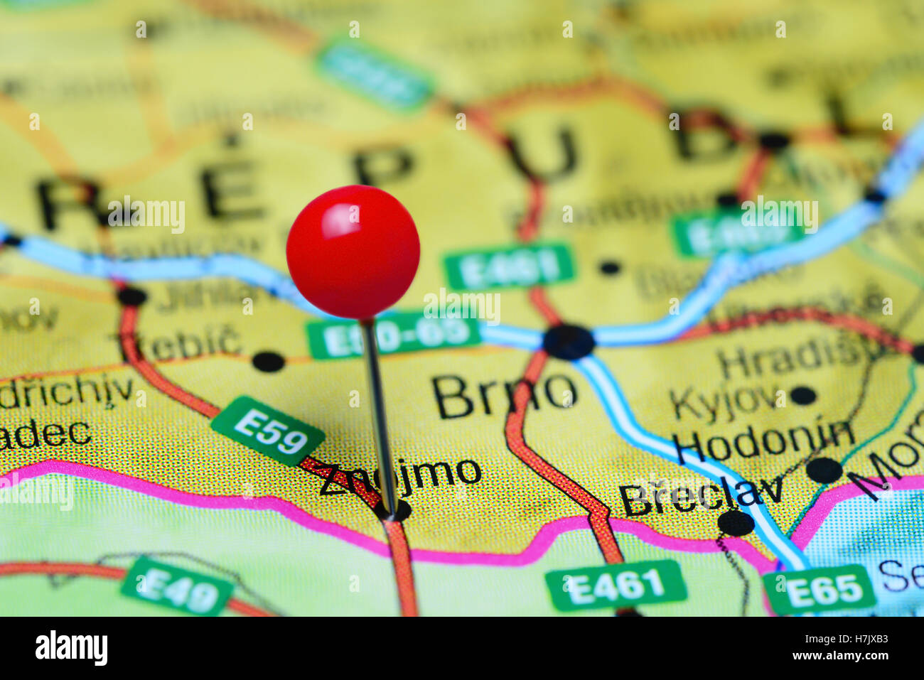 Znojomo pinned on a map of Czech Republic Stock Photo - Alamy