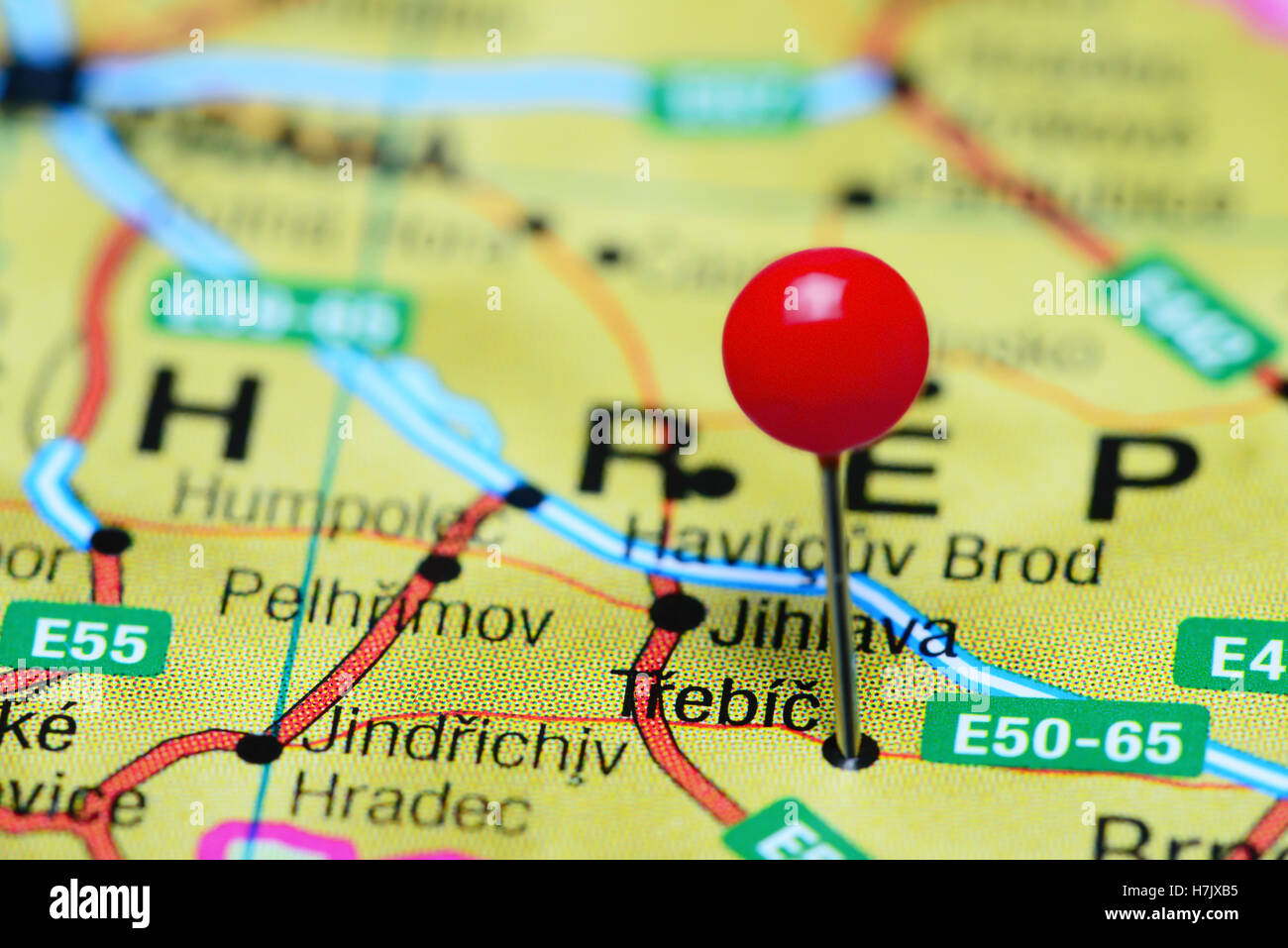 Trebic pinned on a map of Czech Republic Stock Photo - Alamy